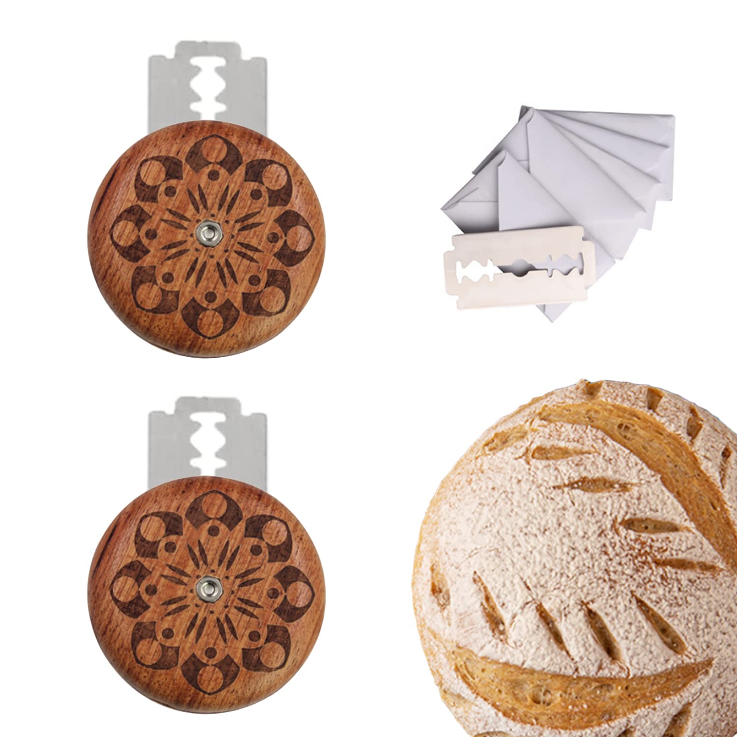 AA Wooden Bread Lame Scoring Cutter Baking Tool with Replaceable Razor Blades for Sourdough Bread Bakers Scorer Blade 2 pcs (TypeA)