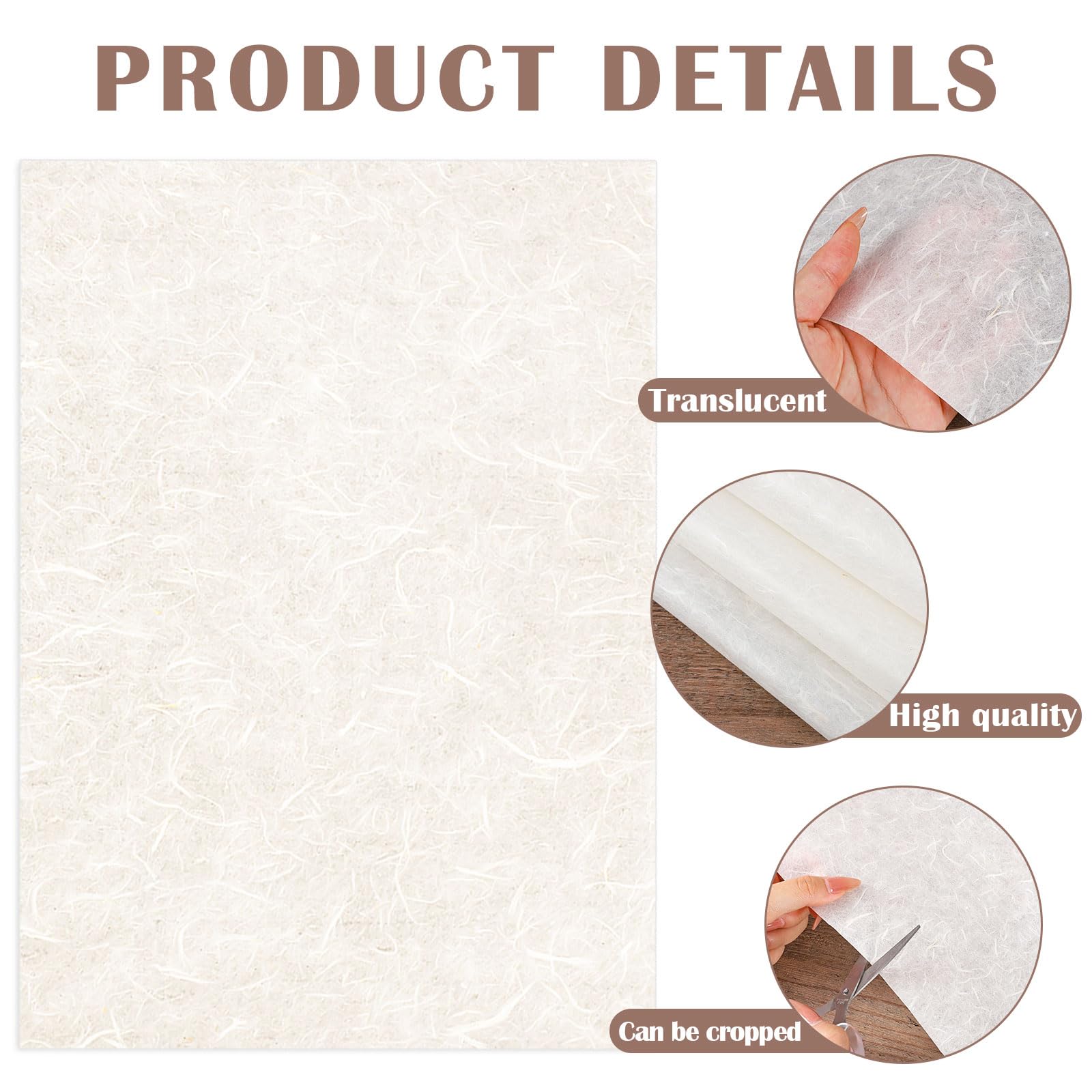60 Sheets A4 Mulberry Paper Sheets Natural Fiber Rice Paper 8.5 x 11in Decoupage Paper Decorative Paper Tissue Paper for DIY Crafts, Calligraphy, Painting, Gift Wrap