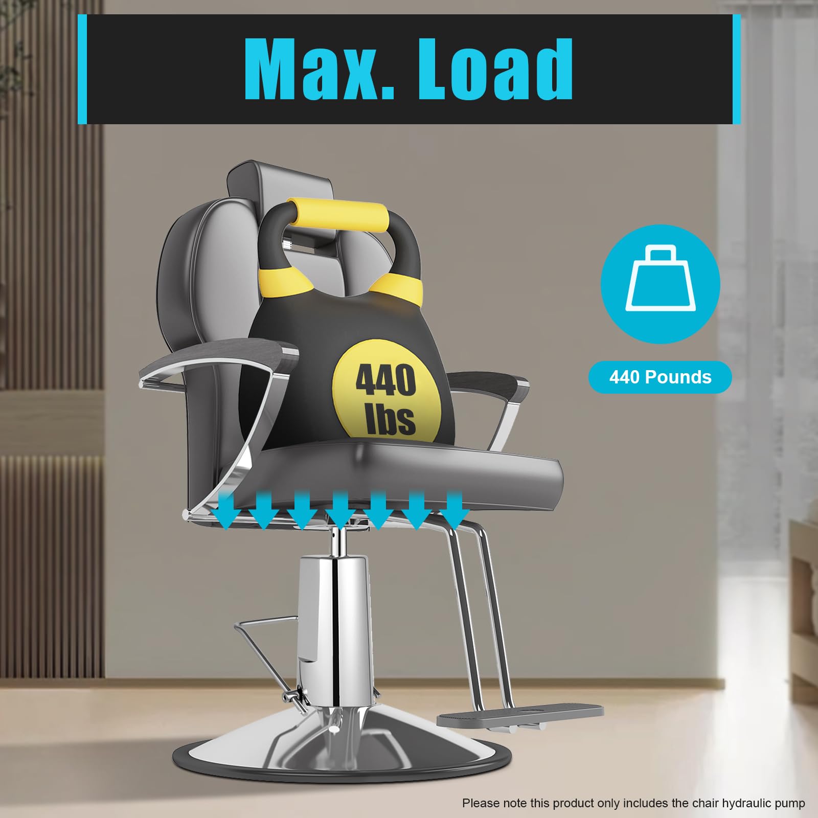 Silencear Barber Chair Hydraulic Pump, Barber Salon Beauty Chair Replacement Hydraulic Pump 440LBS Capacity 26mm Shaft for Most Standard Styling Chairs (Thread: M8), Chair/Base NOT Included