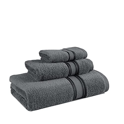 LANE LINEN Luxury Bath Towels Set - 3 Piece 100% Cotton Bathroom Towels, Quick Dry, Extra Aborbent, Super Soft Towels Set 1 Hand Towel, 1 Wash Cloths, 1 Bath Towel, Space Grey