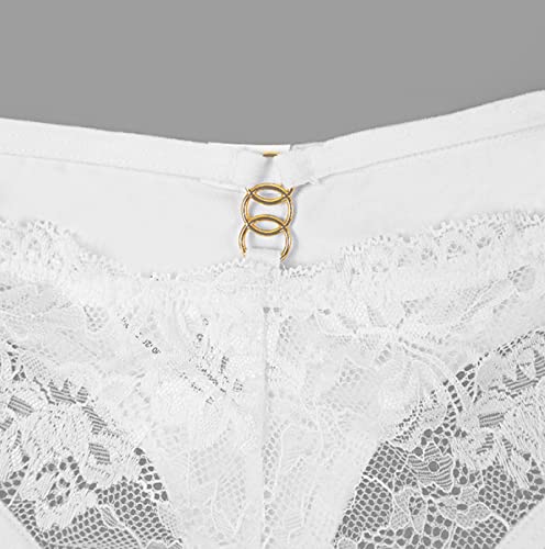 Banamic Womens Panties Thong Lace G-String T-Back Panties Strappy Panties Sexy White