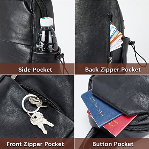 BOSTANTEN Sling Bag Leather Crossbody Backpack Shoulder Bag for Men Travel Hiking Everyday Use, Black