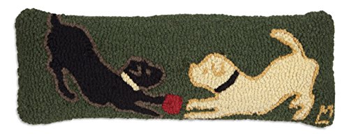 Chandler 4 Corners Artist-Designed Playing Lab Pals Hand-Hooked Wool Decorative Throw Pillow (8” x 24”) Dog Pillow for Couches & Beds - Easy Care & Low Maintenance - Labrador Lumbar Pillow