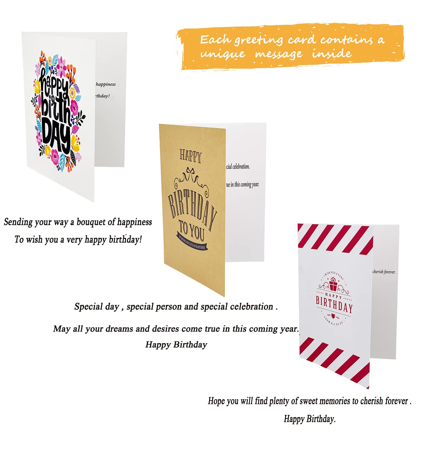 60 Unique Birthday Cards,Birthday Cards Bulk With Message Inside,5 x 7 inches Happy Birthday Cards Assortment,Assorted Birthday Cards With Envelopes and Stickers in Birthday Cards Bulk Boxed Set.