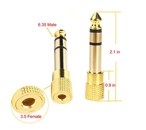 Devinal Professional 6.35mm 1/4 inch Plug to 3.5mm 1/8 inch Jack Gold Plated TRS AUX Stereo Audio Headphone Jack Adapter Converter Connector(2 Pack)