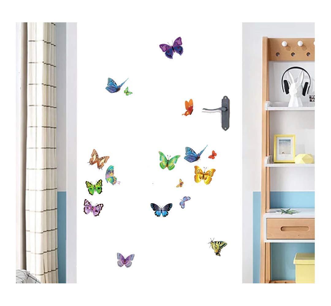 Removable Creative Wall Stickers- 17 Butterflies, Colorful Butterfly Wall Decals Kids Room Mini Wall Decorations Art Sticker Nursery 3D DIY PVC Decal