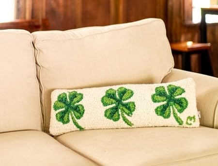 Chandler 4 Corners Artist-Designed 4 Leaf Clover Hand-Hooked Wool Decorative Throw Pillow (8β x 24β) St Patrick's Pillow for Couches & Beds - Low Maintenance St Patty's Day Shamrock Lumbar Pillow