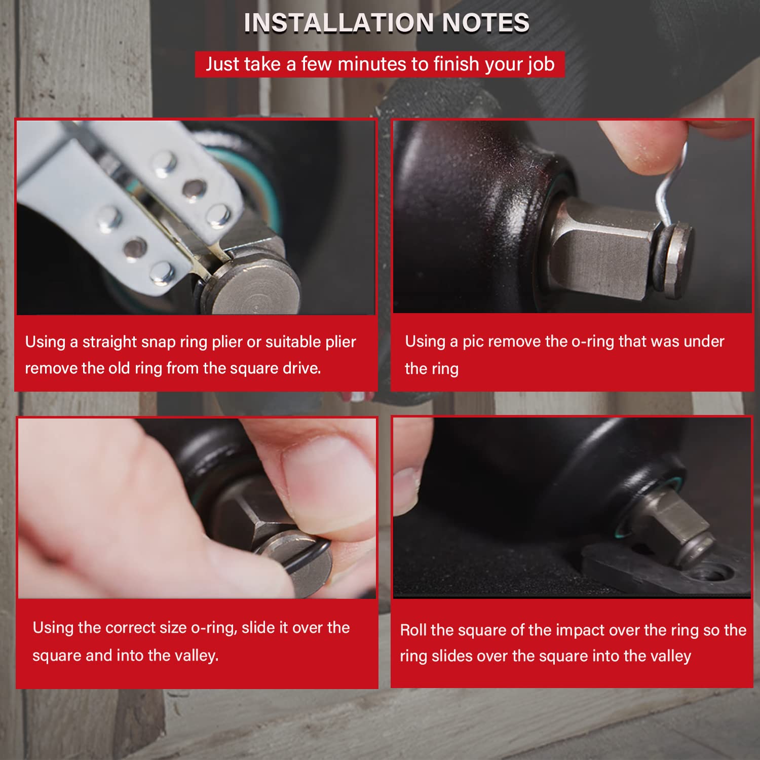 Bzsunway 3/8" Impact Wrench Retaining Ring Clip with O-Ring Compatible with Milwaukee Type (3 Sets)