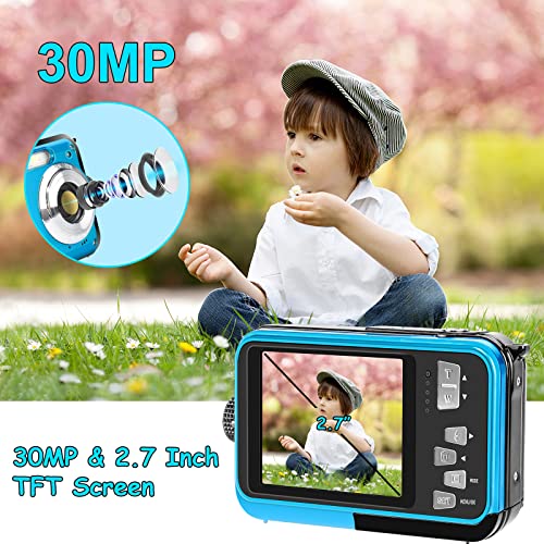 32GB 10FT 30MP FHD 1080P Compact 16X Digital Zoom Underwater Digital Camera for Snorkeling, Blue