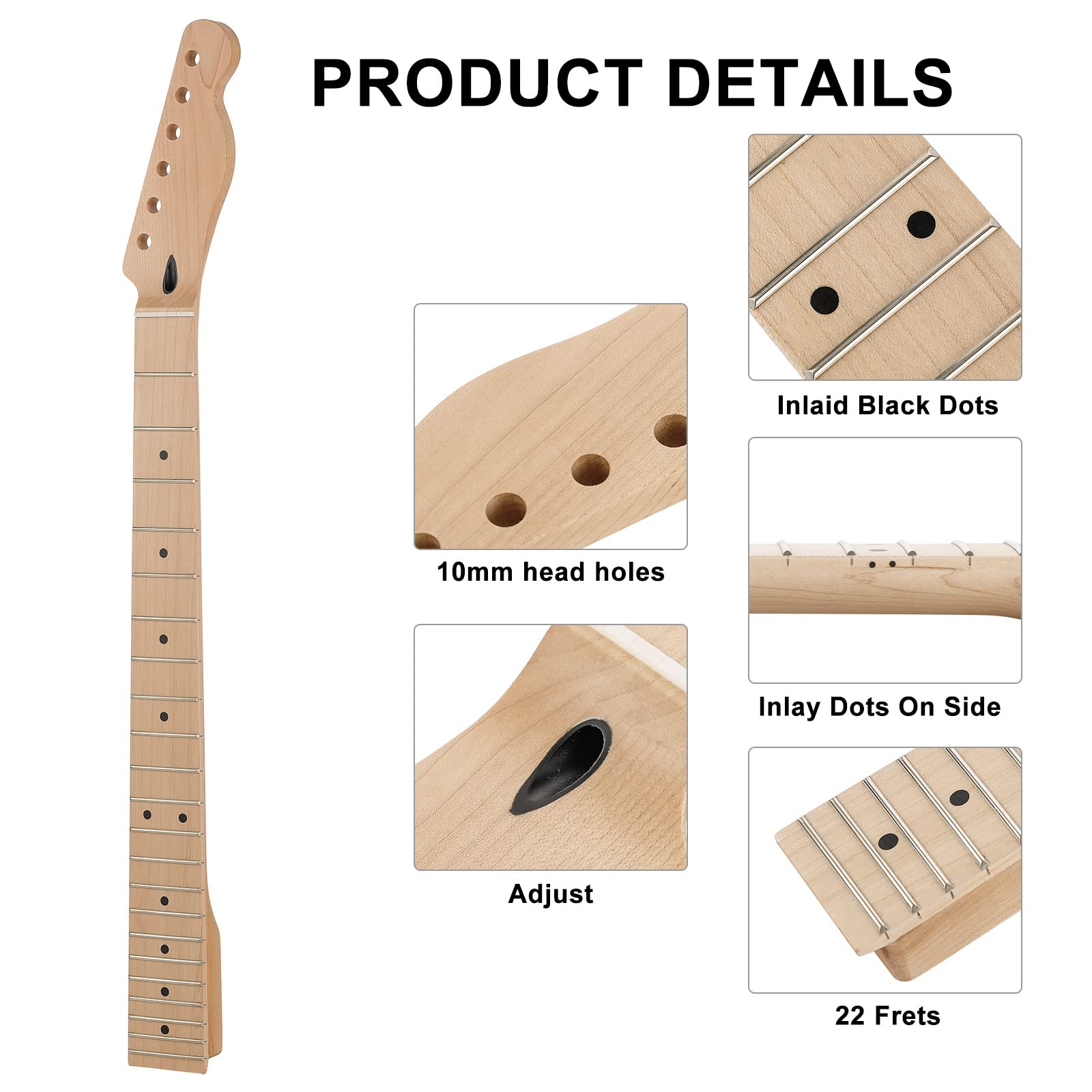 22 Fret Maple Fretboard Guitar Neck for TL Style Guitar DIY Parts Replacement