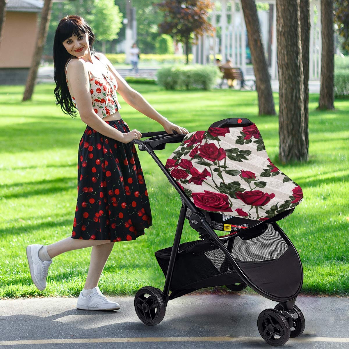 Nursing Cover Baby Car Seat Covers Carseat Canopy (Red Rose Flowers)