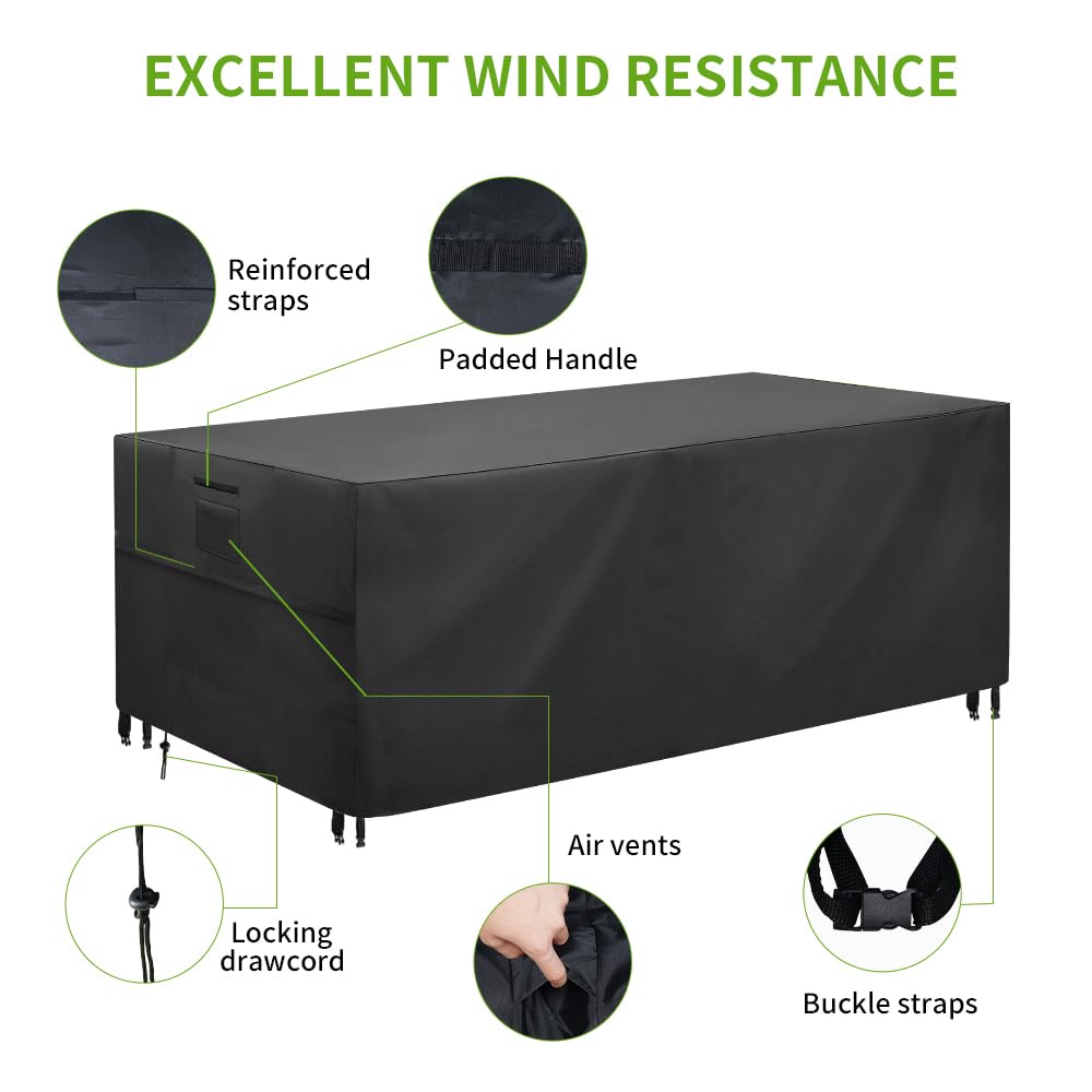 600D Heavy Duty Large Waterproof Tea Table Cover -96" Outdoor Sofa Set Covers- Rectangular Patio Table Cover , Dining Table Cover, Table and Chair Set Cover Black