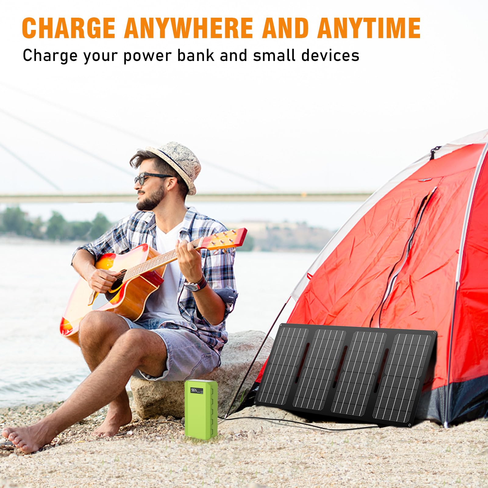 60W Foldable Solar Panel with 18V DC Output, Powkey Solar Charger with Stand and Carrying Bag, Portable Solar Panel for Power Stations with USB-A USB-C QC 3.0 for Outdoor Camping
