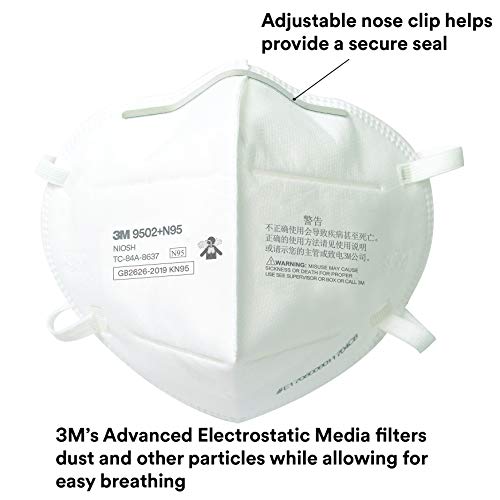 3M N95 Particulate Respirator 9502+, Disposable, Helps Protect Against Non-Oil Based Particulates, 50/Pack