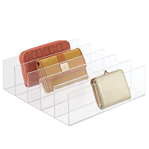 mDesign Plastic Purse Organizer for Bedroom Closet, Shelf Storage - Holds Woman's Purse, Hanging Bag, Zipper Handbag, Tote, Perfect for Space Saving - 5 Sections - Lumiere Collection - Clear