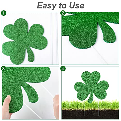 ADXCO 16 Pieces St. Patrick's Day Yard Signs Waterproof Shamrock Yard Signs with Stakes 2 Styles Green Plaid Glitter Outdoor Lawn Walkway Decorations for St. Patrick's Day Party, Home, Garden