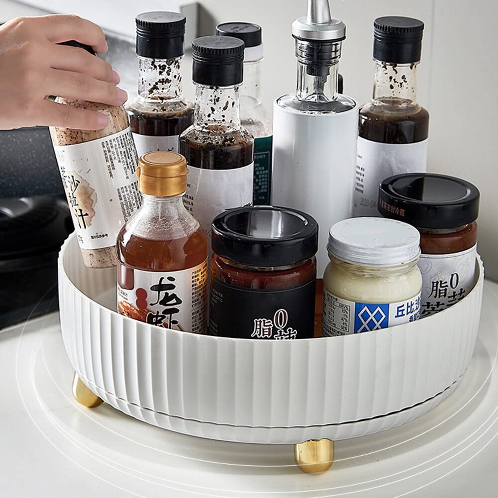 360° Rotating Lazy Susan, Makeup Organizer,Turntable Organizer for Cabinet, Rotating Storage Tray Round Turntable Storage Tray for Vanity Bathroom Kitchen Organized, Cosmetics, Condiment White L
