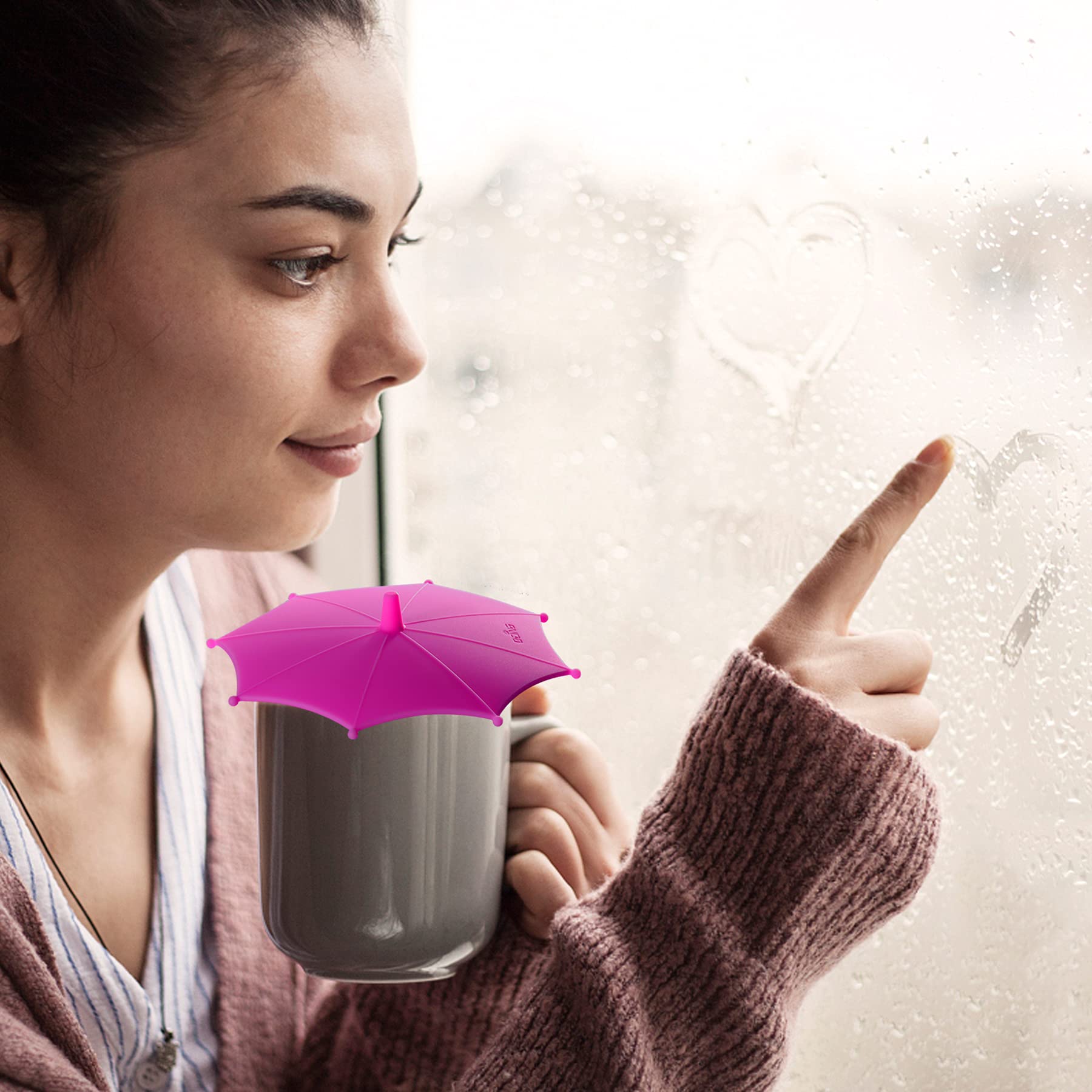 OCING 6 Pcs Newly Silicone Umbrella Cup Covers (Designed in Jan. 2021), Dust-Proof & Airtight Seal Food Grade Lids Keep Drinks Warm or Cold Longer, Mug Covers, Cup Lids for Coffee & Tea. (Color 6pcs)