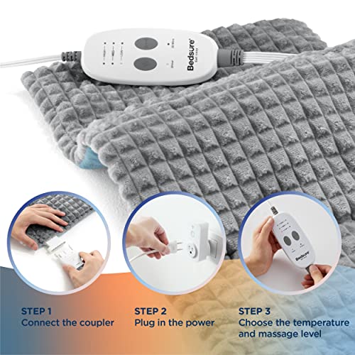 Bedsure Weighted Heating Pad with Massager - Electric Heating Pad for Back with Massaging Vibration, 3 Heating Levels & 3 Massage Types, 9 Relaxing Combinations, 12β x 24β, Grey