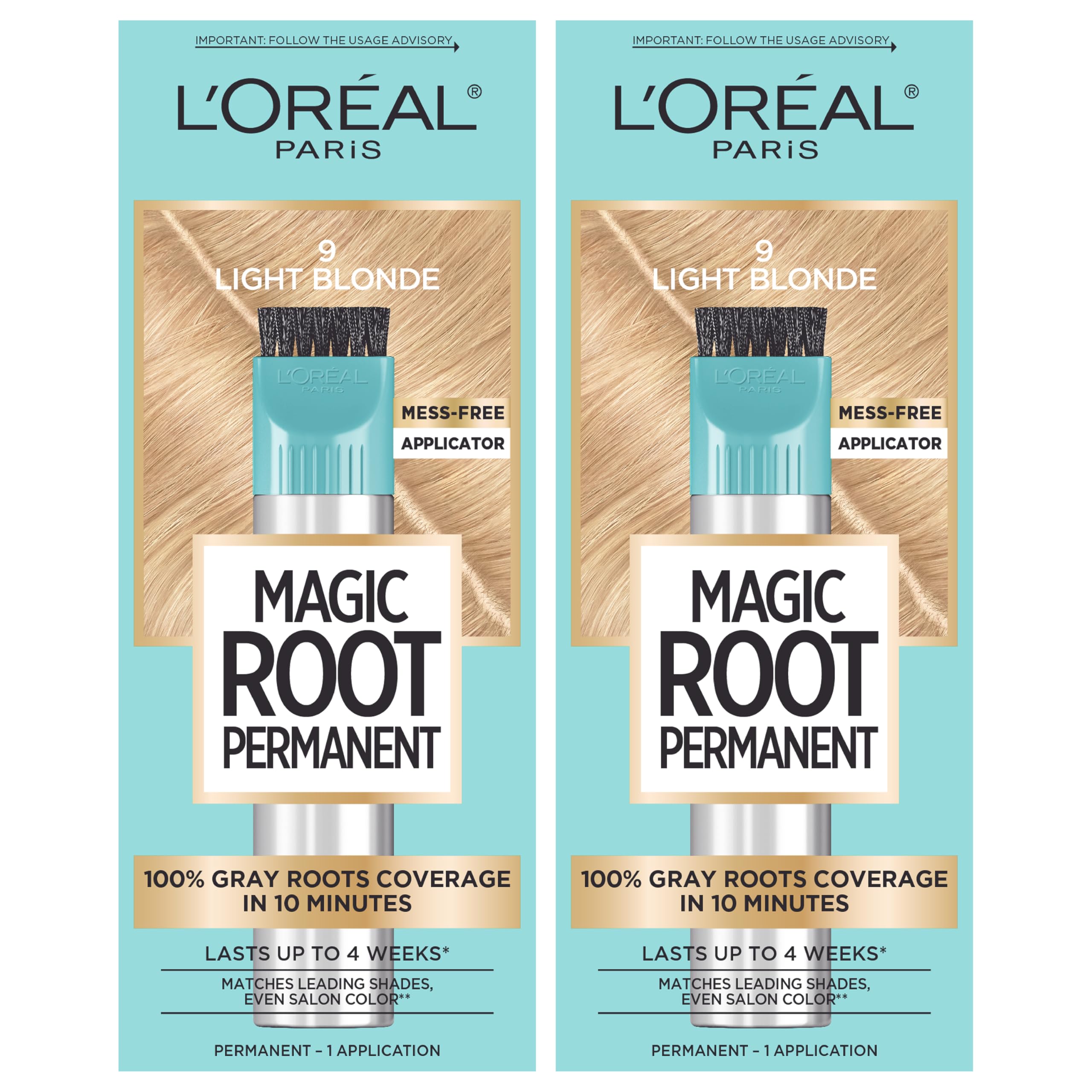 L’Oréal Paris Magic Root Permanent Hair Color, 10 Minute Hair Dye Kit to Rescue Roots with 100% Gray Hair Coverage, 9 Light Blonde, 2 Pack (Packaging May Vary)