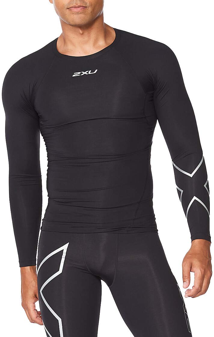 2XU Men's Compression Long Sleeve Top - Enhance Performance and Recovery - Black/Silver - Size 3X-Large
