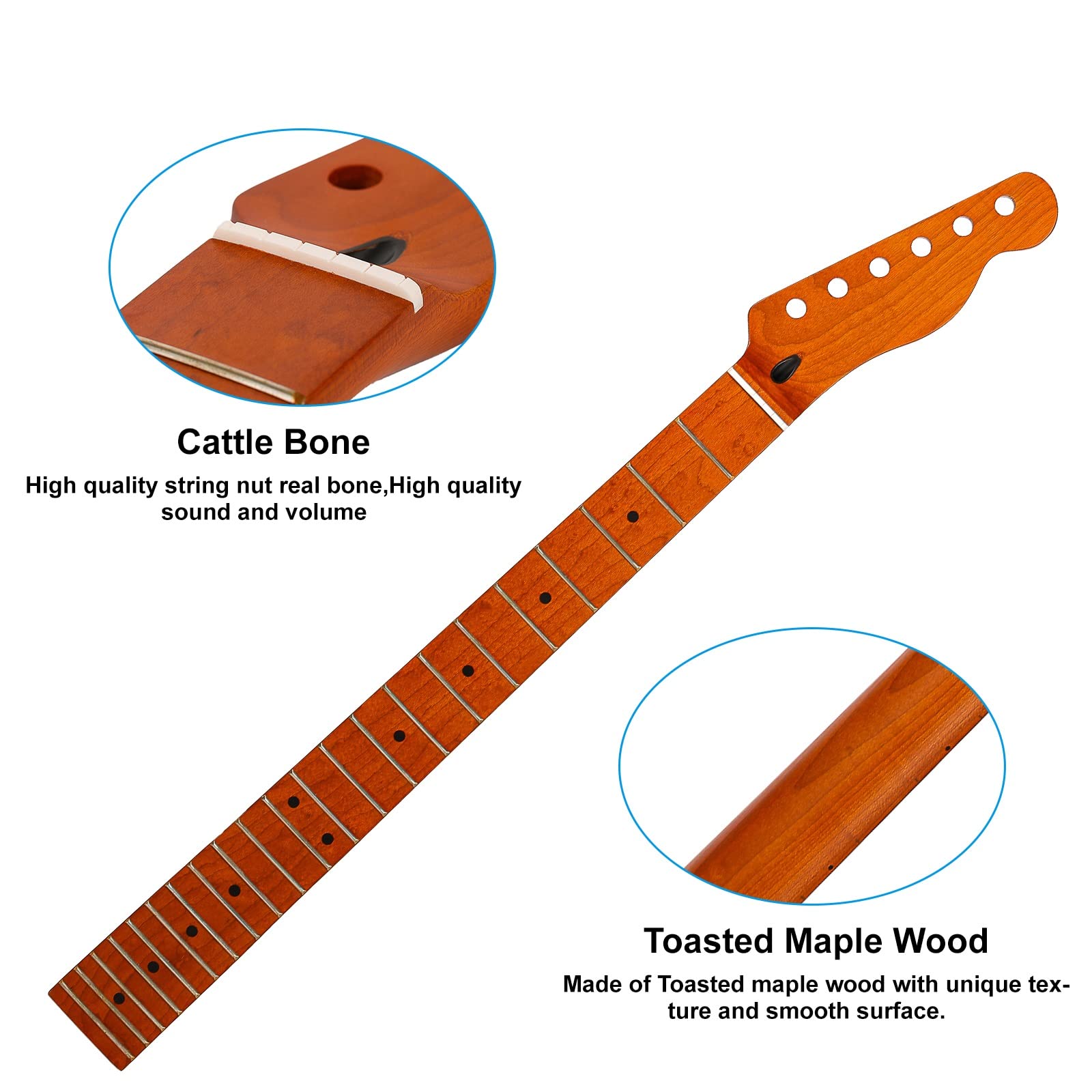 22 Frets Electric Guitar Neck Roasted Maple "C" Shape for TL Guitar Parts Replacement