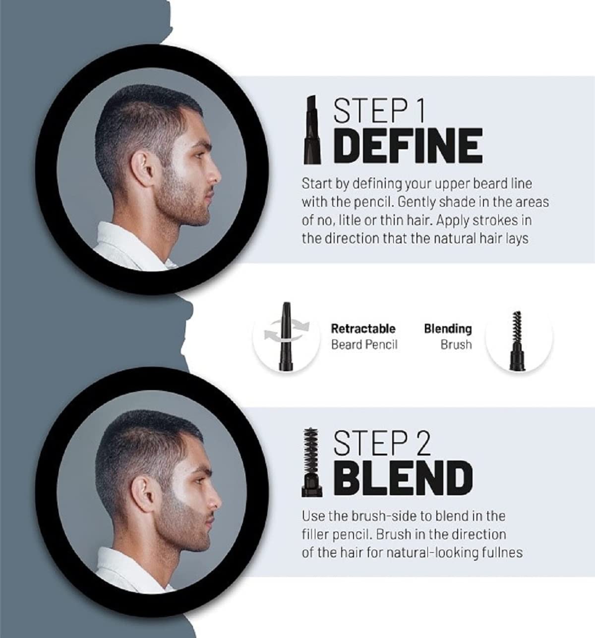 VOID Homme Beard Filler Pencil (Dark Brown) - Sweat & Waterproof, Smudge-proof, Cover Patches Instantly & Get Natural Beard Fullness