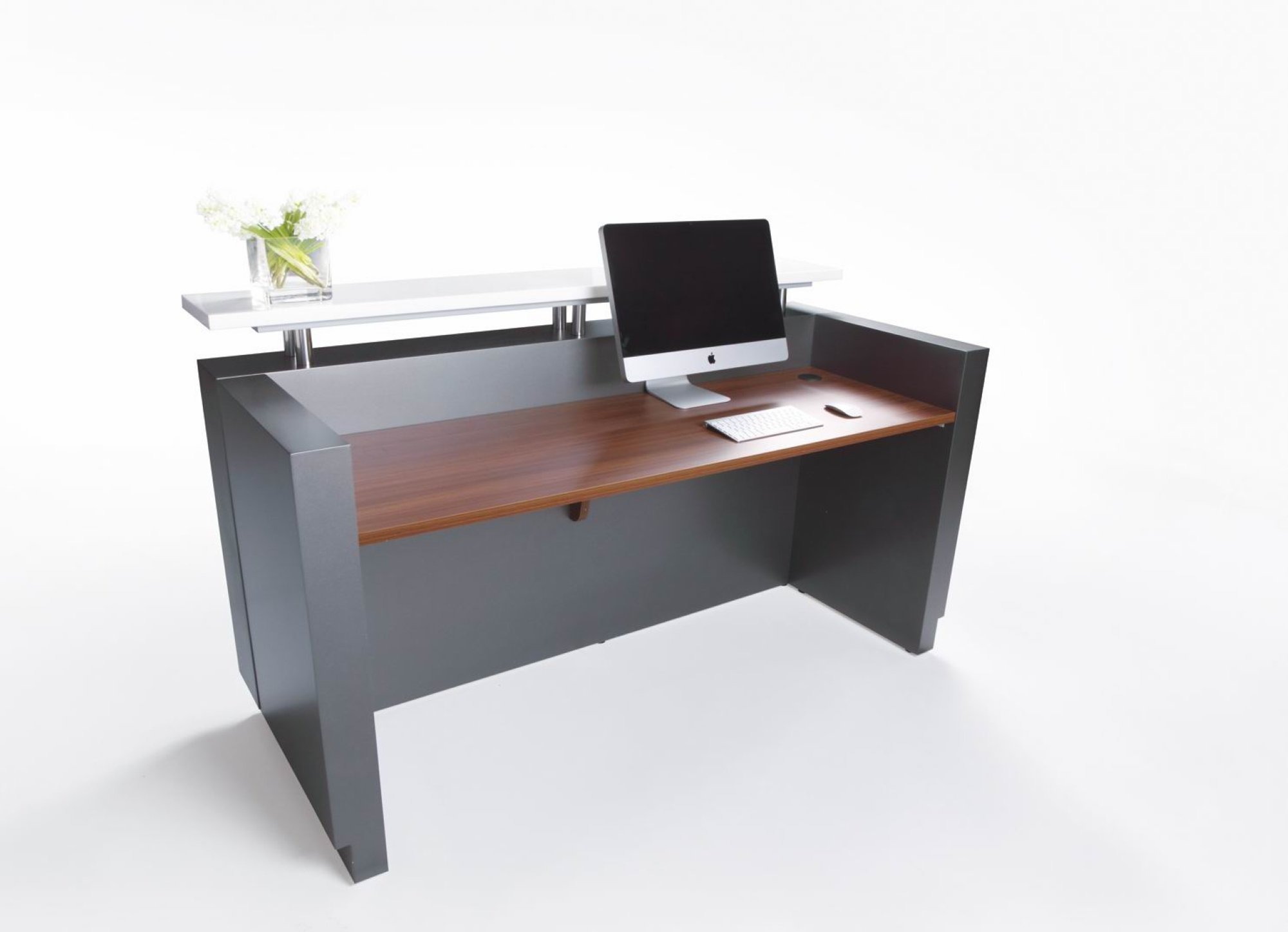 GW FURNITURE Modern Space Grey Reception Desk(63") with Quartz Stone Counter TOP