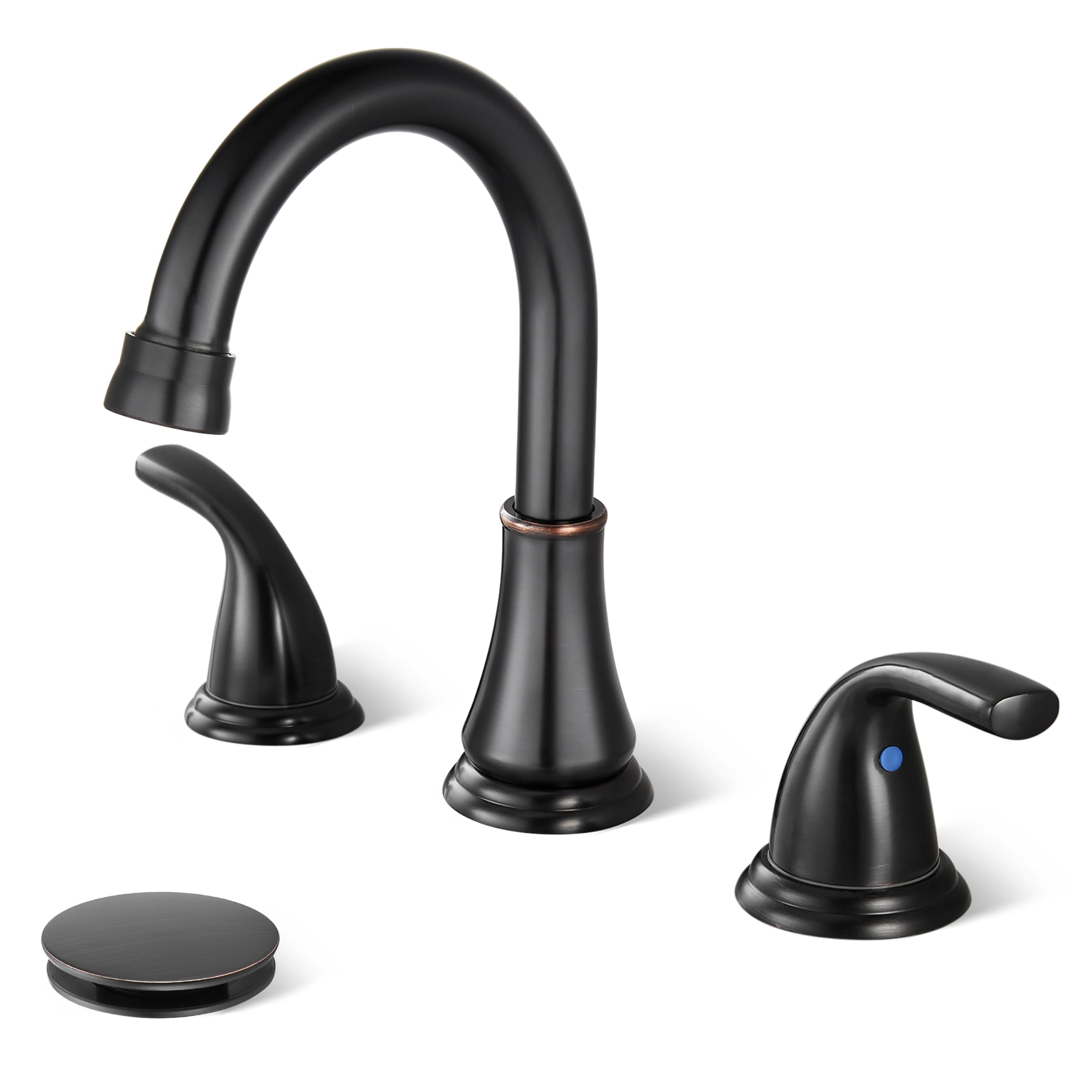 Cinwiny 3 Hole Bathroom Faucet 8 inch Vanity Widespread Sink Faucet 2 Handles Deck Mounted Basin Mixer Tap with Pop up Drain,Oil Rubbed Bronze