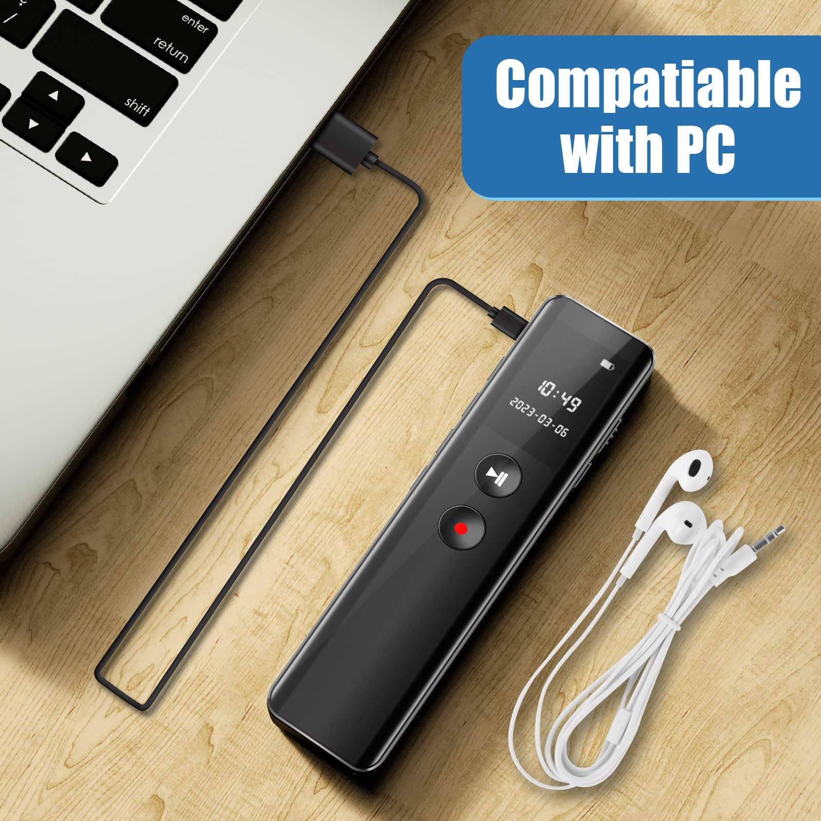 64GB Digital Voice Recorder, Audio Recording Device with Playback, 3072KBPS Noise-Free Voice Activated Recorder with Password, Bluetooth, Dictaphone Recorder for Lectures Meetings and Interviews