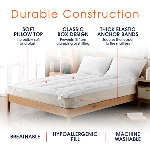 Cheer Collection Down Alternative Hypoallergenic Mattress Topper with Elastic Anchor Bands - Queen Size (60" x 80")
