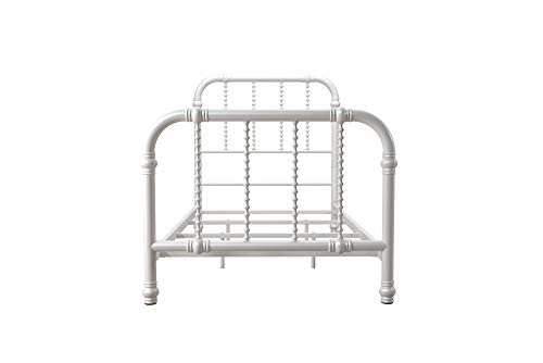 DHP Jenny Lind Kids Metal Bed Frame with Country Chic Headboard and Footboard, Underbed Storage Space for Toys, Twin, White