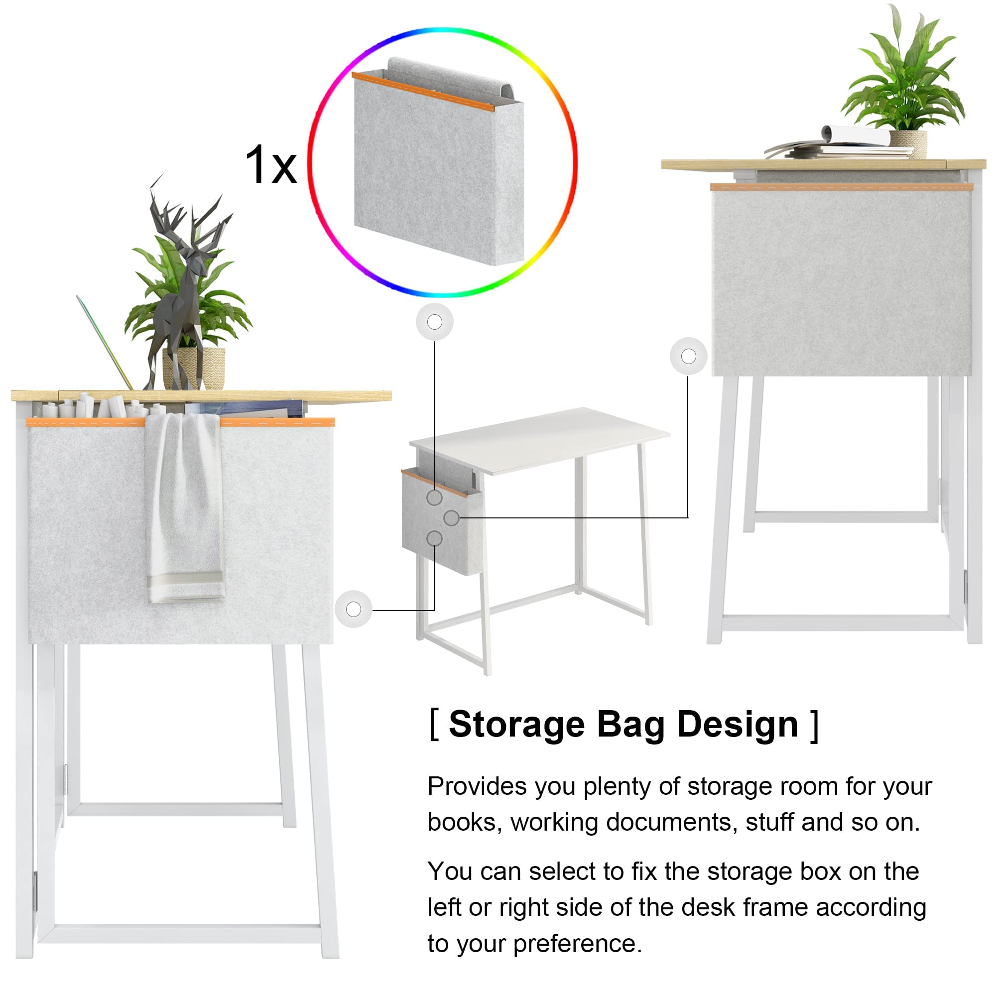 4NM 31.5" Small Desk with Storage Bag, Simple Assembly Folding Computer Desk Home Office Desk Study Writing Table for Small Space Offices - All Black