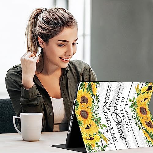 Case for iPad Pro 11 Inch 4th/3rd/2nd/1st Generation 2022/2021/2020/2018, Fit Also iPad Air 4/5 th 10.9 inch Adjustable Stand Auto Sleep/Wake, Philippians 4:13 Quotes Bible Scripture Sunflowers