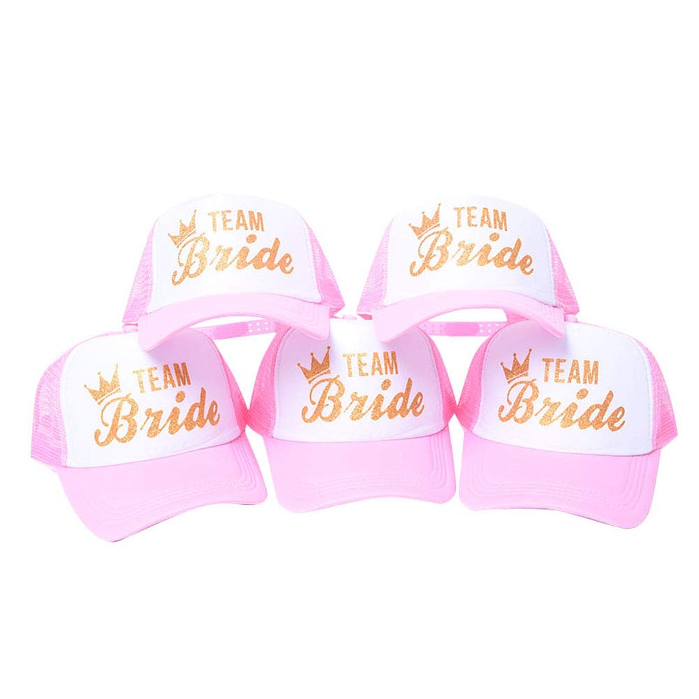 6 Pack Pink Team Bride Baseball Hats Bachelorette Party Bridal Wedding Shower Mesh Caps for Women Girls