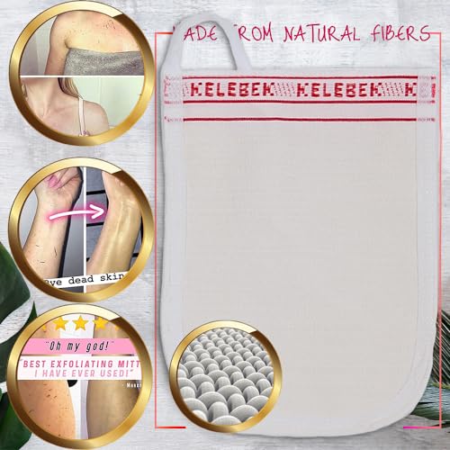 Kelebek Premium Natural Exfoliating Gloves, Turkish Hammam Kese, Original Exfoliating Mitt, Body Scrub for Men and Women (Cream White 4 Pack (Medium))