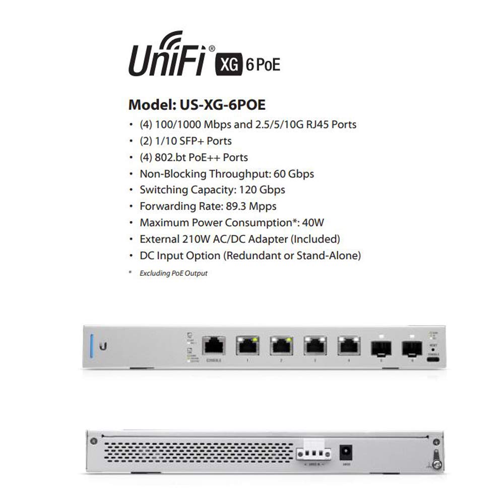 UniFi Switch XG 6PoE US-XG-6POE 10 Gigabit 6-Port 802.3bt PoE++ Layer 2 Manageable