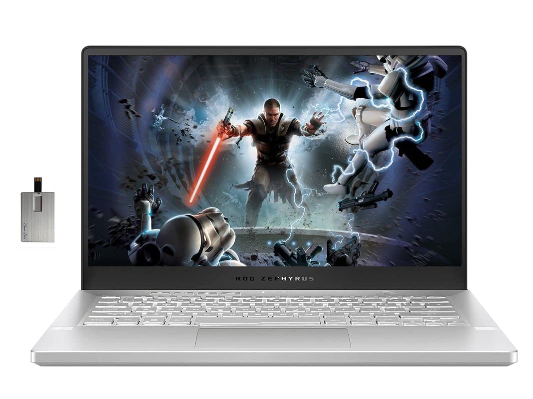 ASUS ROG Zephyrus 14" FHD 144Hz Gaming Laptop, AMD Ryzen 7-5800HS Processor, 24GB RAM, 2TB PCIe SSD, Backlit Keyboard, NVIDIA GeForce RTX 3060 Graphics, Windows 11, White, 32GB USB Card