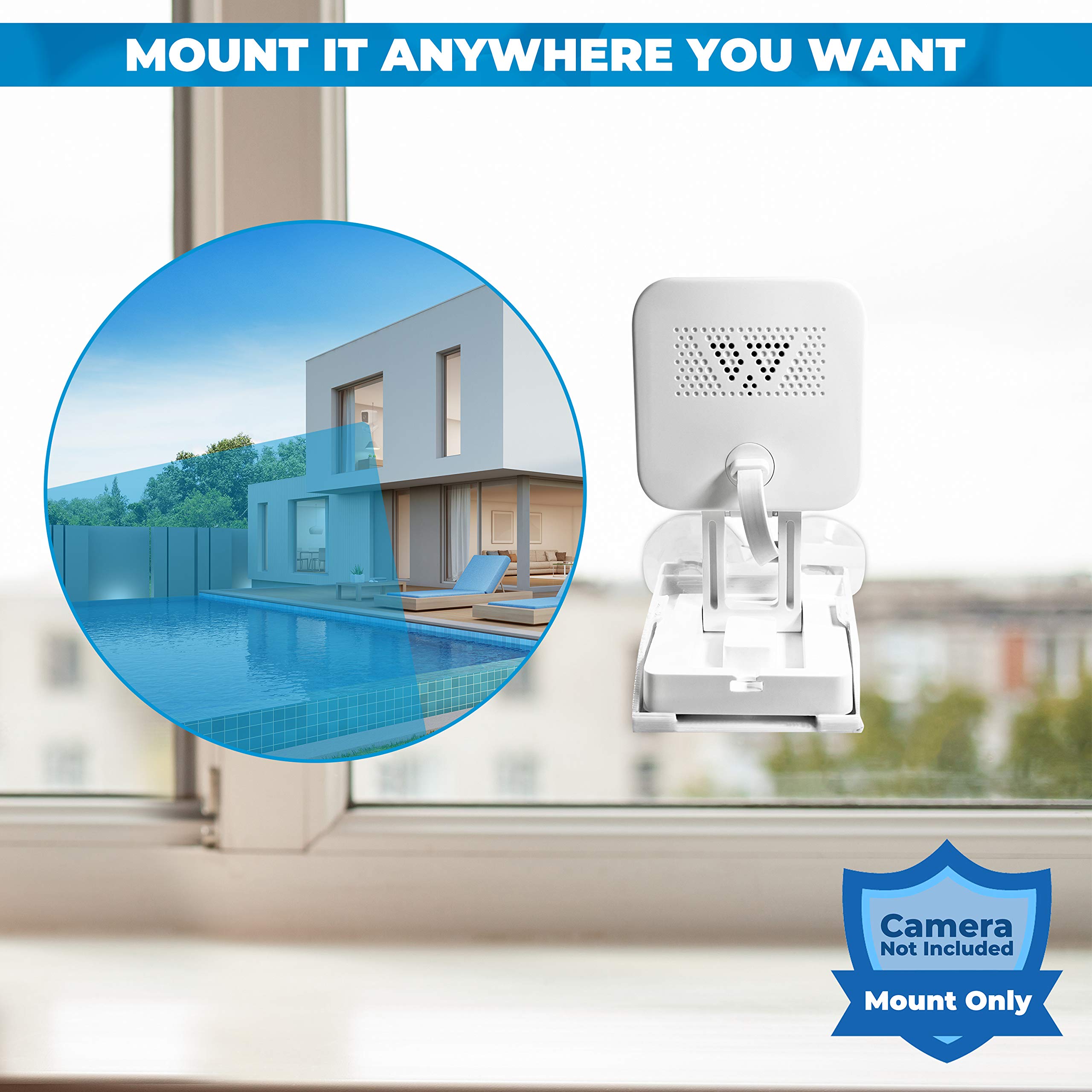 v3 Wyze Compatible Secure Suction Mount (Camera Not Included) – Bracket Shelf with Dual Suction Cups Allows 360 Swivel – Affixes to Window Glass, Mirror, and Smooth Surfaces by Arthon (v3, 1 Mount)