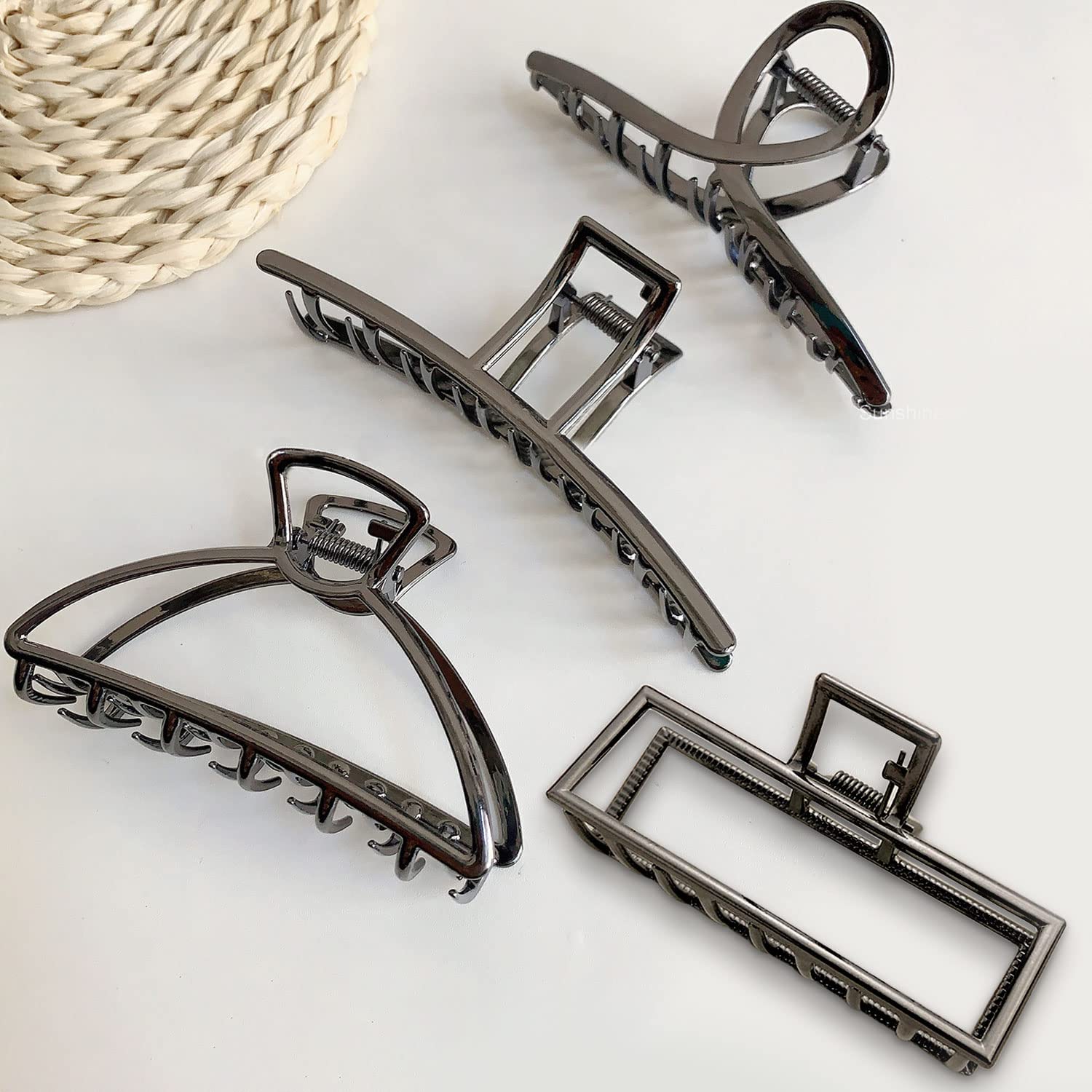 AIBEE Large Metal Hair Claw Clips, 2023 Stylish Butterfly Jaw Clips for Thick/Thin Hair, 4 Pack Long Hair Clips for Women (Metallic Black)