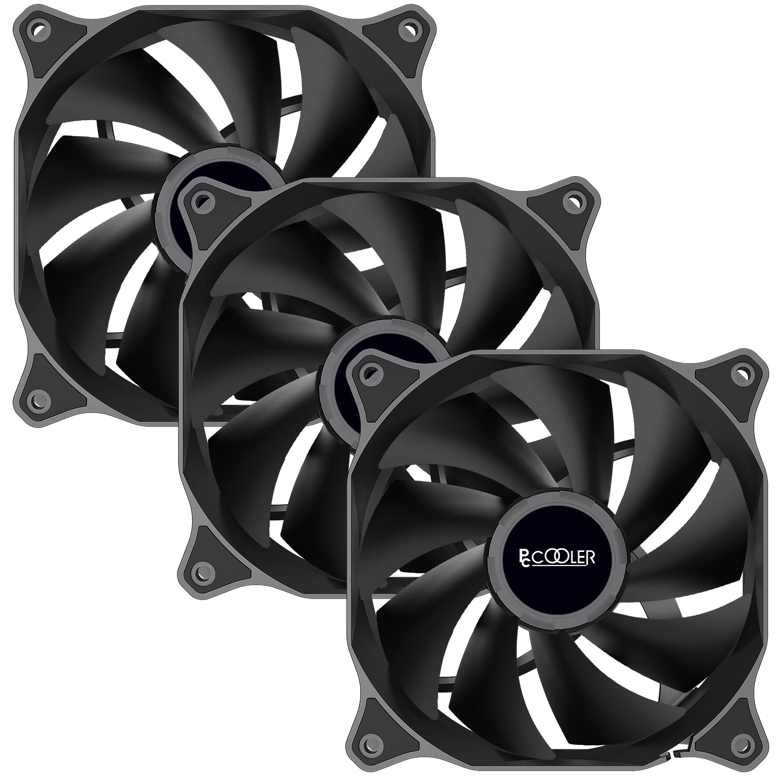 PCCOOLER 120mm Case Fans, DN120 120mm PC Fan 3 Pack Dark Night Series, High Performance Cooling PC Fan - Efficient Hydraulic Bearing - 1200 RPM Low Vibration, Computer Fans 120mm Fan for CPU Cooler