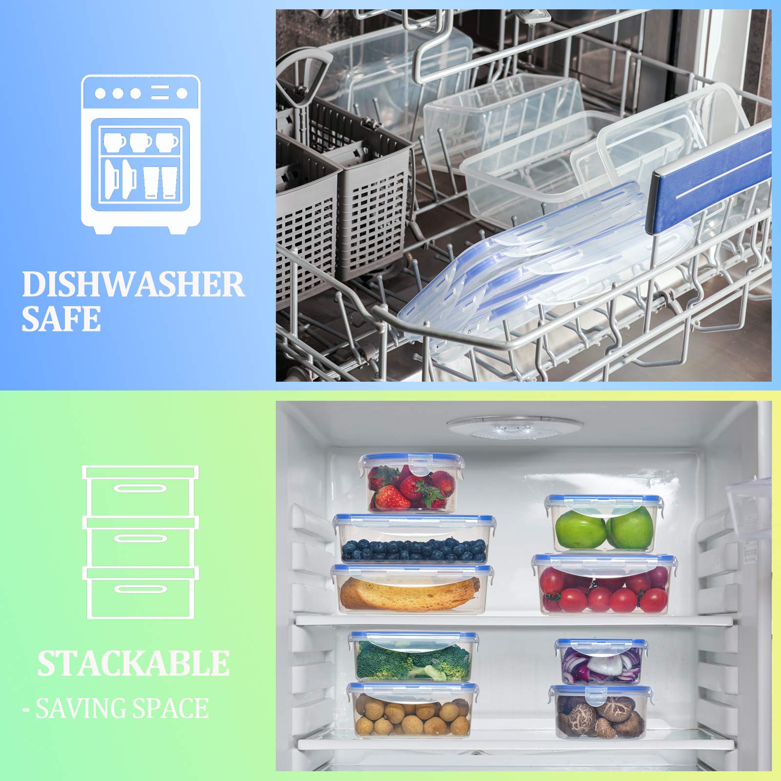 44 Pcs Large Food Storage Containers Set,Airtight Plastic Food Containers with Snap Lids,Leak Proof Food Containers with Lids,Plastic Storage Containers with Lids,Lunch&Leftover Storage Bowl-BPA Free