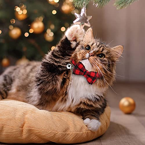 Breakaway Cat Collars Cute Kitten Collar with Bell and Bowtie Soft Pet Collar with Plaid Pattern Detachable and Adjustable Bow Tie Collar for Boy Cats, Girl Cats and Puppies Daily Wearing, Pack of 1