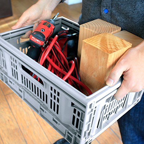 CleverMade CleverCrates Pro-Grade 15.8 Liter Collapsible Storage Bin/Container: Grated Wall Utility Basket/Tote, Grey, 3 Pack