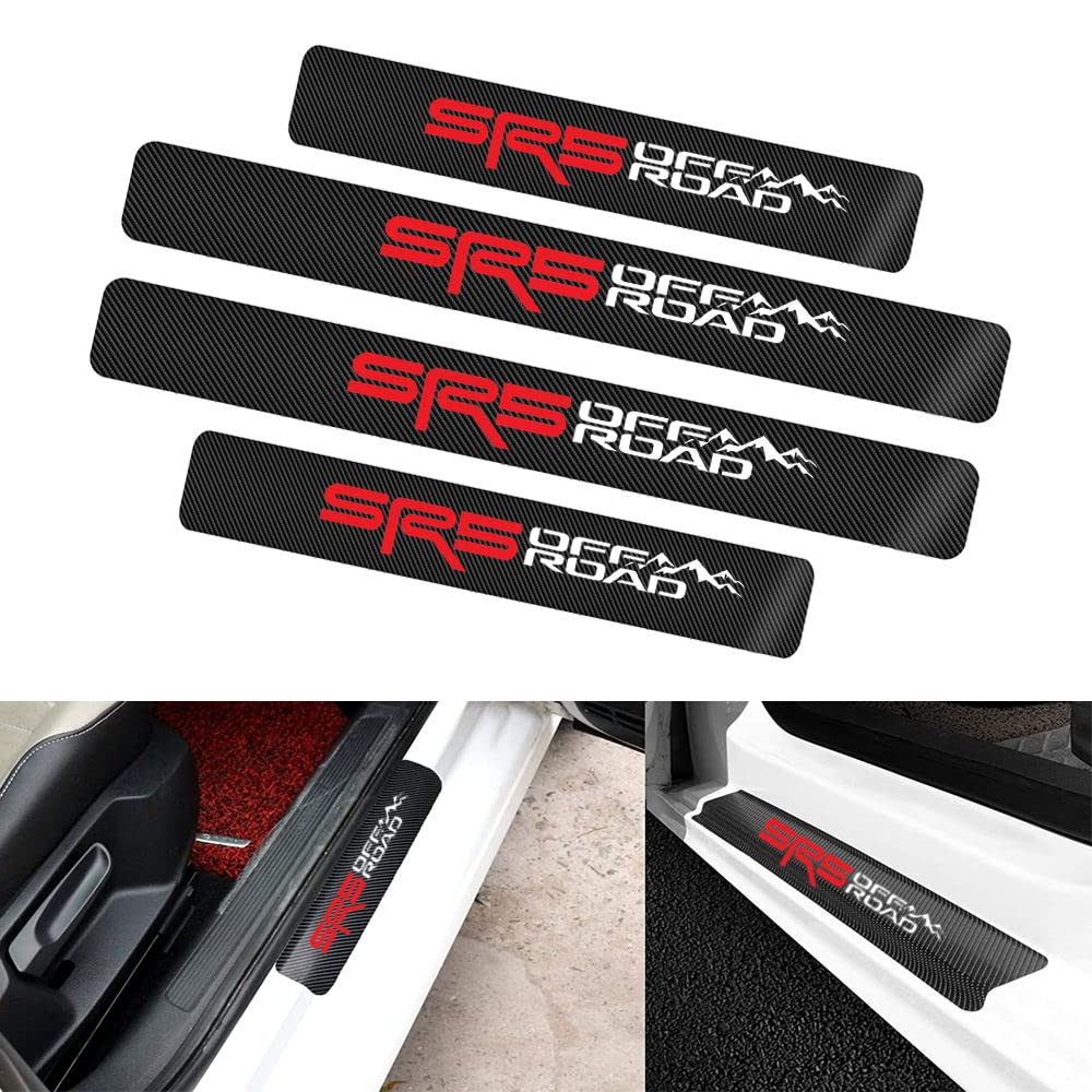 4Pcs/Set,Car Door Sill Plate Protectors,Carbon Fibre Vinyl Reflective Car Door Sill Decoration Scuff Plate for SR5 Off Road Racing Development Compatible with Tundra Tacoma 4 Runner Land FJ Cruiser
