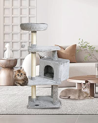 FISH&NAP Cat Tree for Indoor Cat Tower Cat Condo Sisal Scratching Posts with Jump Platform Cat Furniture Activity Center Play House Grey
