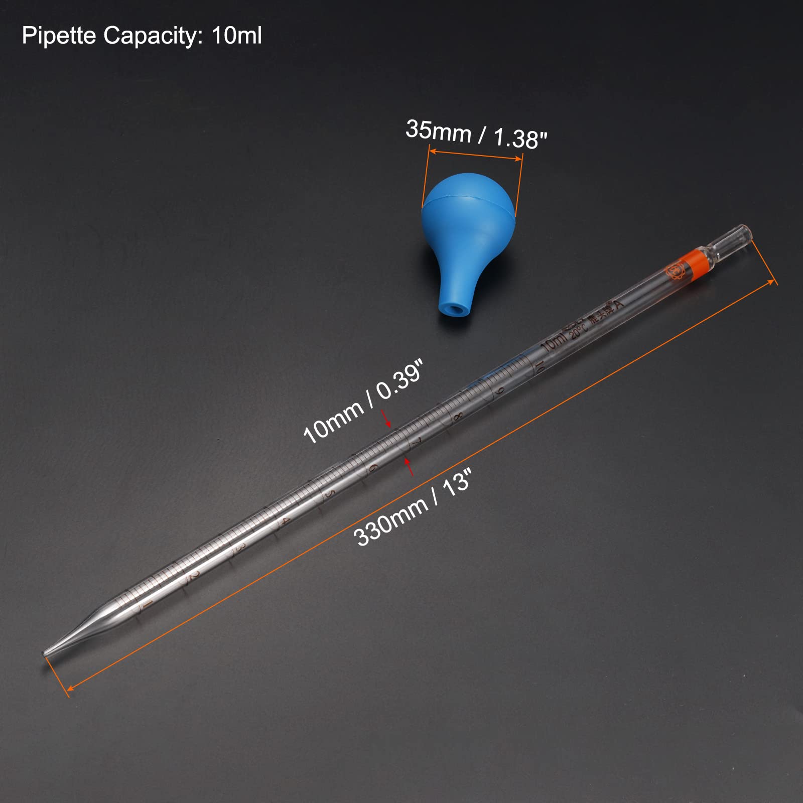 PATIKIL Graduated Dropper Pipettes Kit, 4pcs 10ml Borosilicate Glass Pipette with Rubber Cap for Transfer Liquid for Lab, Chemistry, Clear