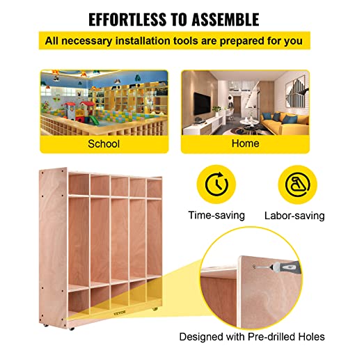 Happybuy 5-Section Classroom Coat Locker, 15mm Thickness Cubbies for Classrooms, Classroom Cubbies, Classroom Furniture with 4 casters for Home, School, Kindergarten