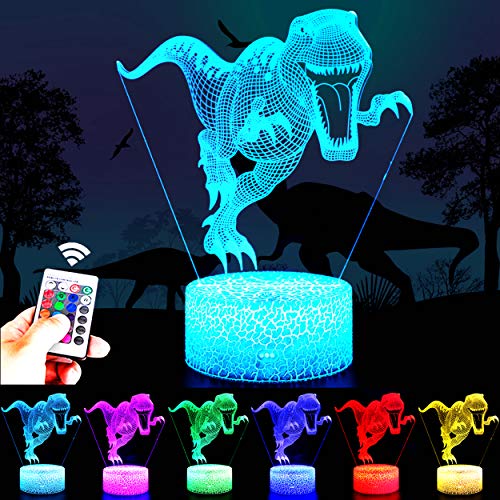 Goodream Dinosaur Toys, 16 Colors 3D Illusion Desk Lamp with Remote Control Night Light for Kids Gifts Bedroom Bedside Decorations