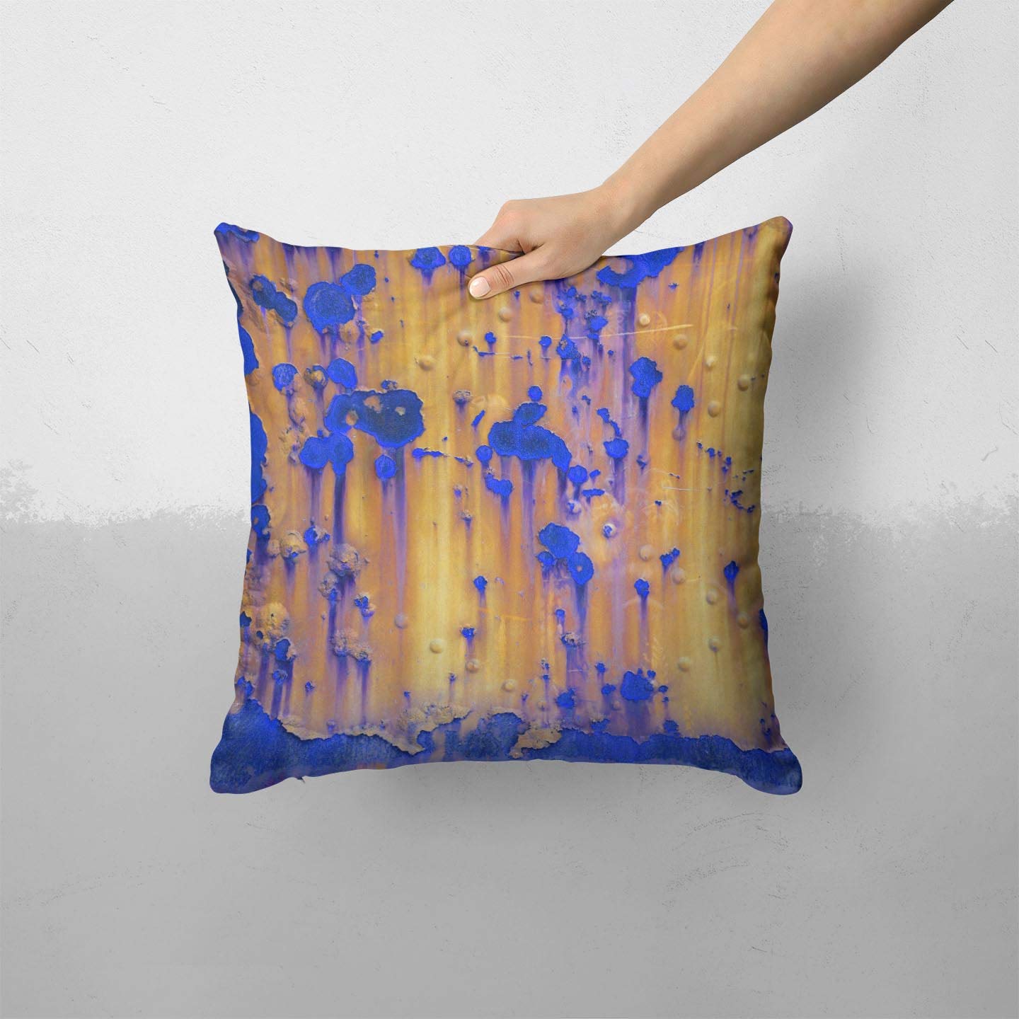 iiRov Hot Orange Metal with Royal Blue Rust - Custom Decorative Home Decor Indoor or Outdoor Throw Pillow Cover for Sofa, Bed or Couch Cushion (Pillow CASE Cover ONLY)